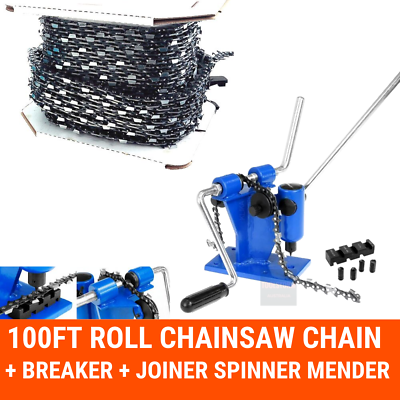 100ft Roll Chainsaw Chain 3/8LP 043 FULL Chisel+ Breaker + Joiner Spin ...