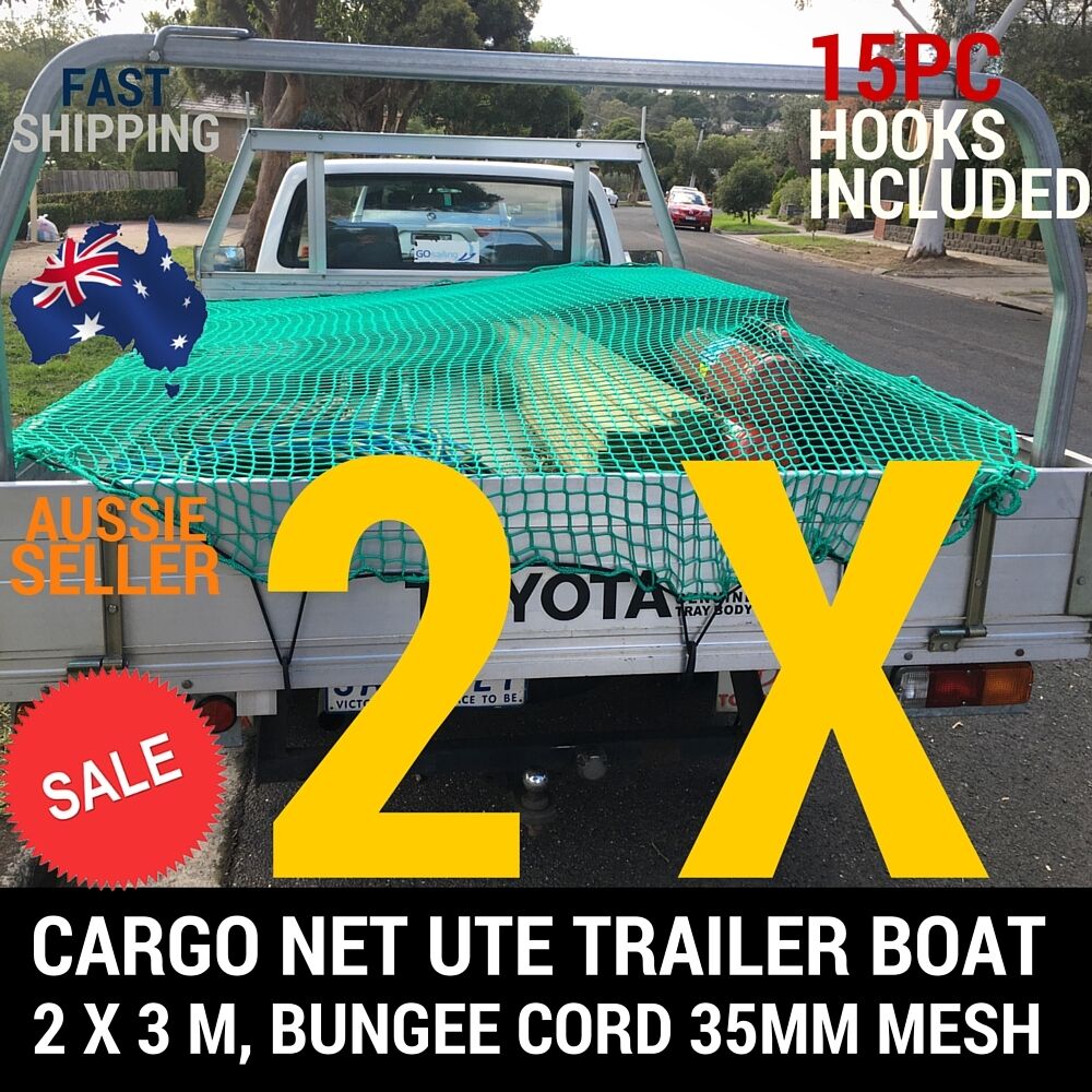 2X CARGO NET 2X3 UTE TRAILER TRUCK 2MX3M NYLON 35MM MESH BUNGEE CORD 1 ...