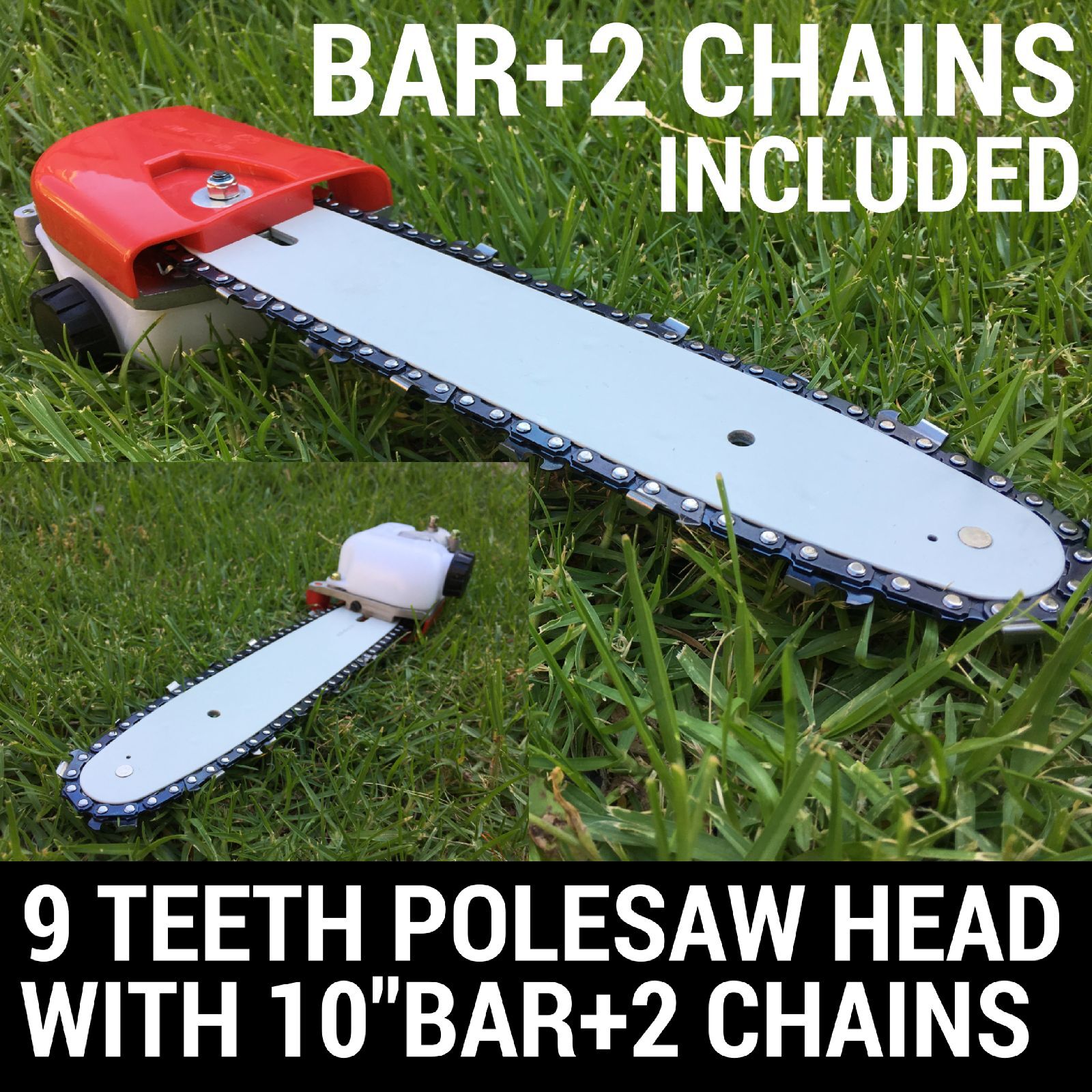 POLE SAW HEAD 10" BAR+2CHAIN Fits Rok Pole hedge Chainsaw 33CC SKU: 15 ...